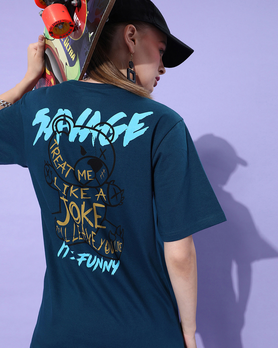 Buy Women's Blue Graphic Printed Oversized T-shirt Online at Bewakoof