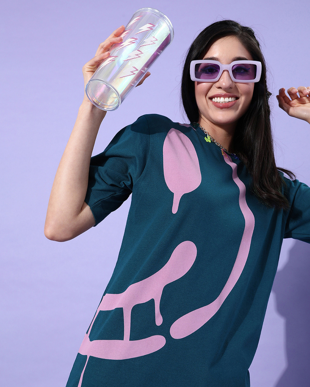 Buy Women's Blue Graphic Printed Oversized T-shirt Online at Bewakoof