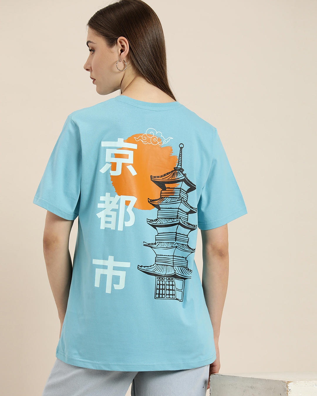 Buy Women's Blue Graphic Printed Oversized T-shirt Online at Bewakoof