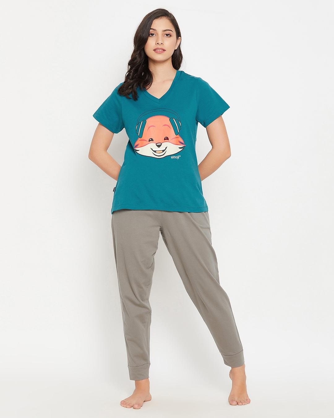 Buy Women's Blue & Grey Graphic Printed T-shirt & Pyjama Set Online in ...