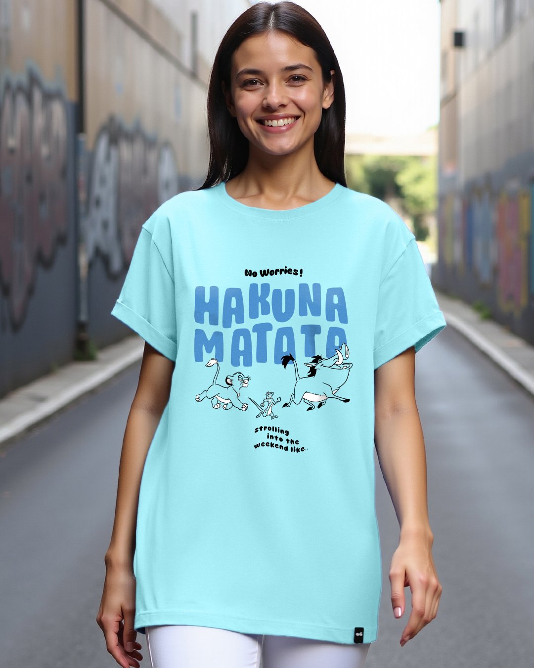 Buy Women's Blue Hakuna Matata Graphic Printed Boyfriend T-shirt Online at Bewakoof