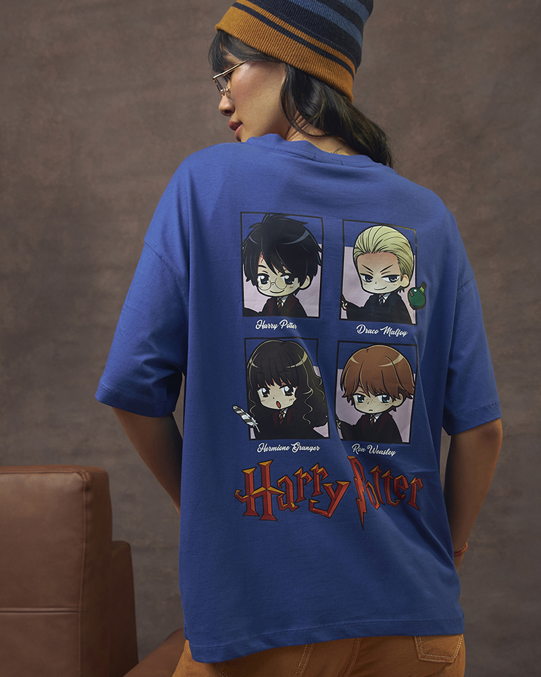 Buy Women's Blue Harry Potter and Friends Graphic Printed Oversized T ...