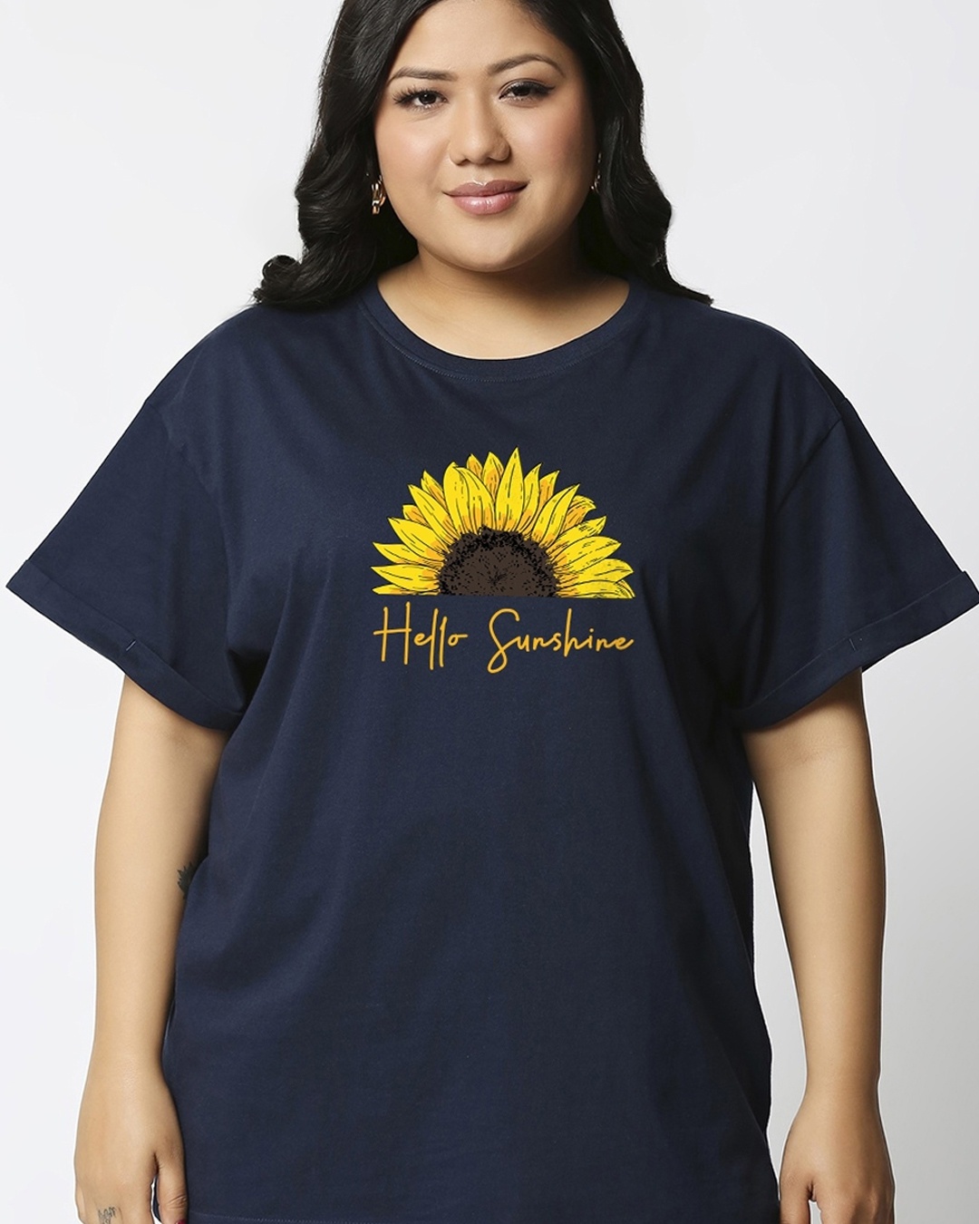 Buy Women's Blue Hello Sunshine Graphic Printed Plus Size Boyfriend T ...