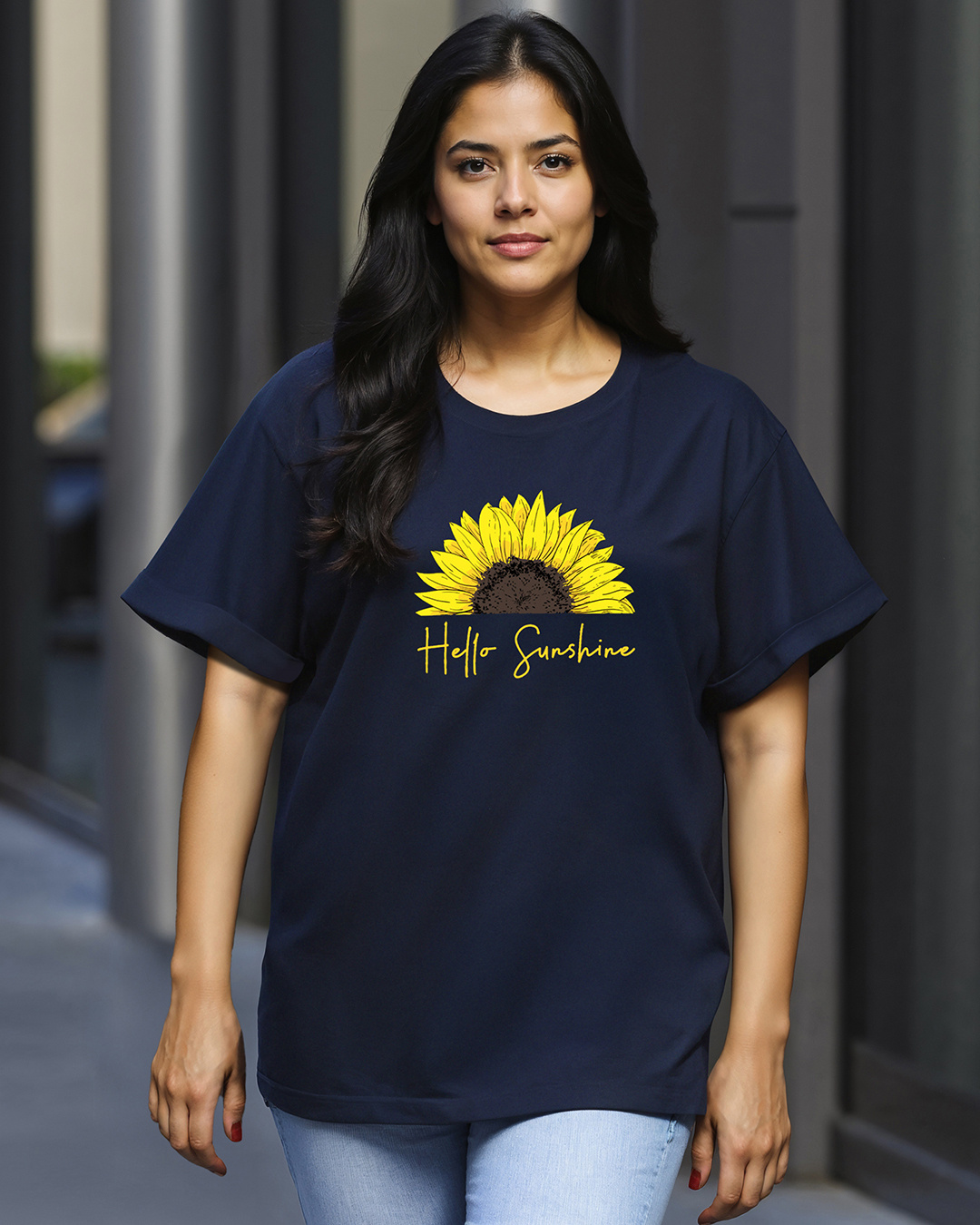 Buy Women's Blue Hello Sunshine Graphic Printed Plus Size Boyfriend T-shirt Online at Bewakoof