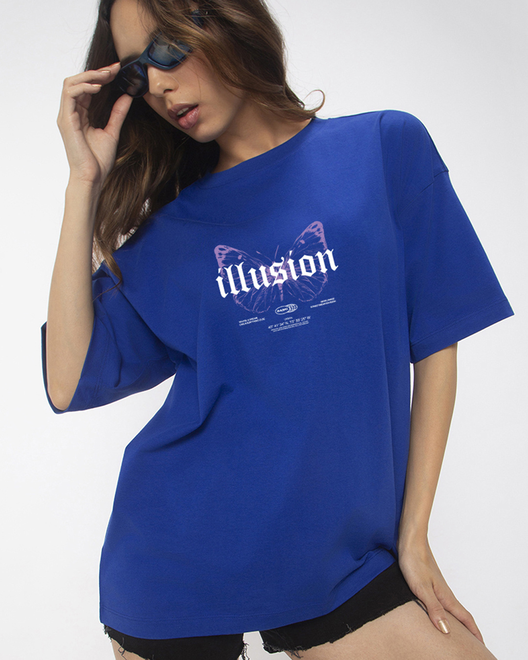 Buy Women's Blue Illusion Graphic Printed Oversized T-shirt Online at Bewakoof