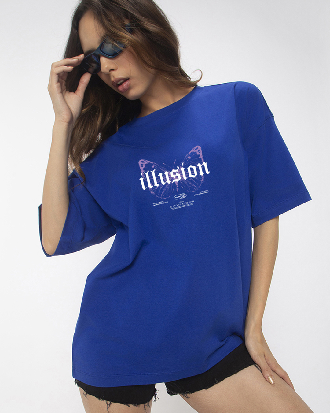 Buy Womens Blue Illusion Graphic Printed Oversized T Shirt Online At