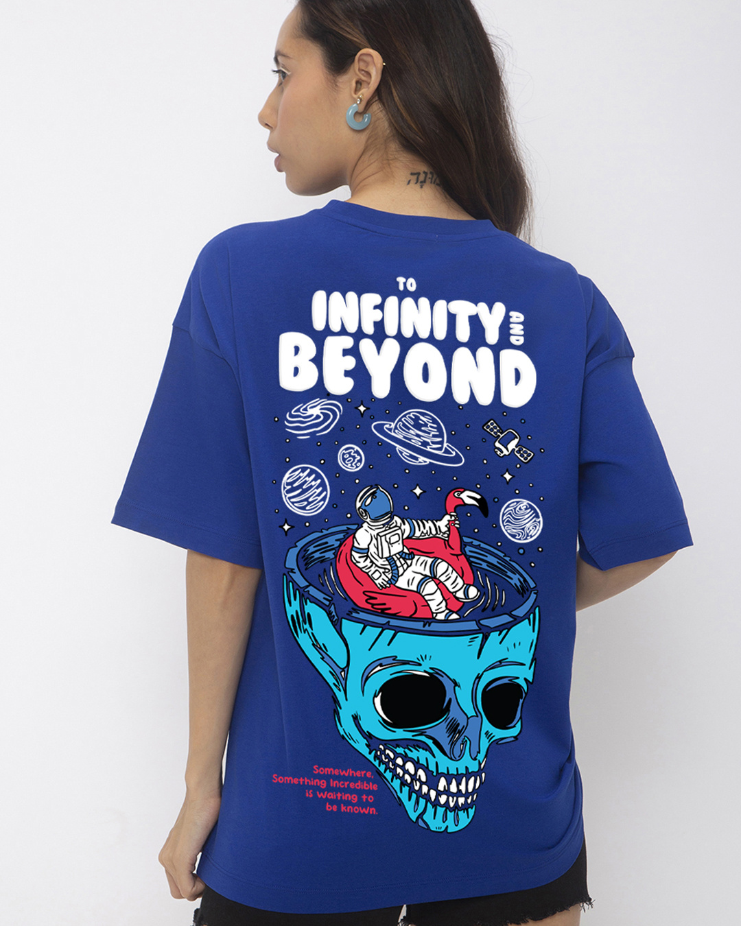 Buy Women's Blue Infinity Space Graphic Printed Oversized T-shirt ...
