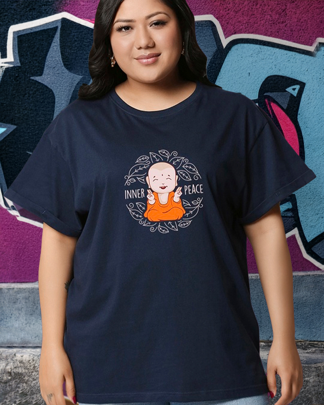 Buy Women's Blue Inner Peace Graphic Printed Plus Size Boyfriend T ...