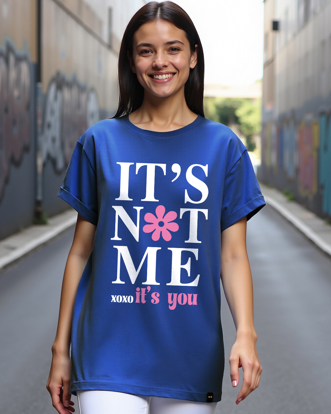 Buy Women's Blue Its Not Me Typography Boyfriend T-shirt Online at Bewakoof
