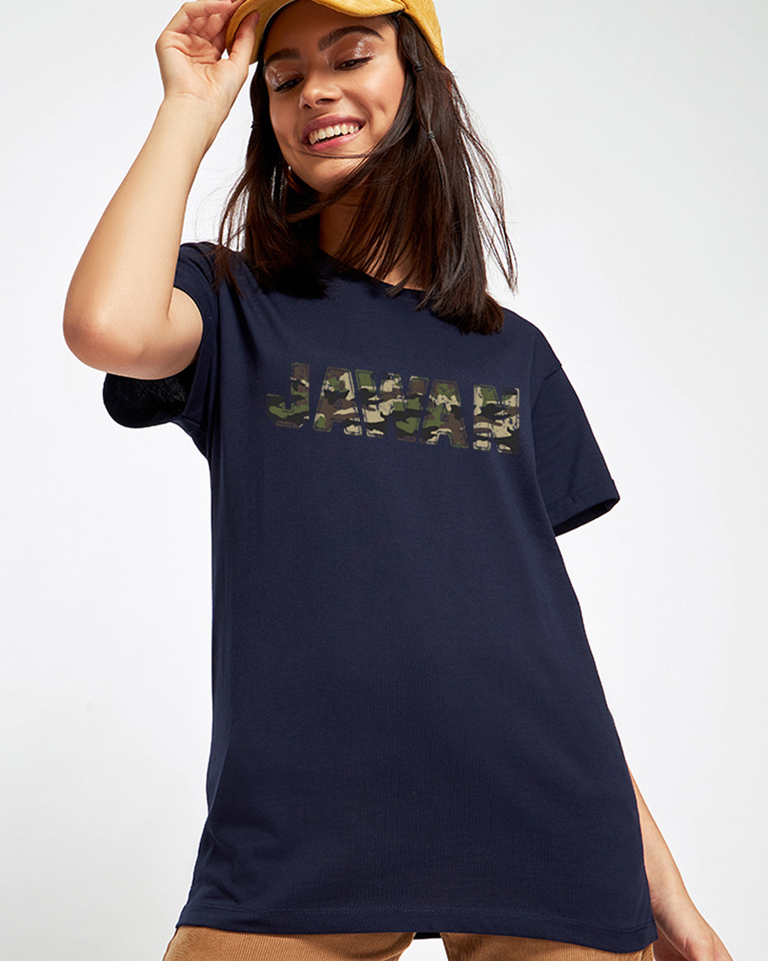 Buy Women's Blue Jawan Typography Boyfriend T-shirt Online at Bewakoof