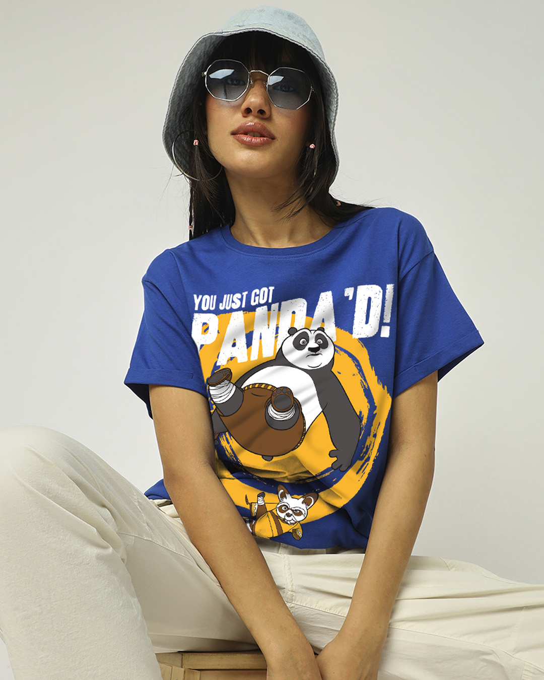Buy Women's Blue Just Got Panda'd Graphic Printed Boyfriend T-shirt ...