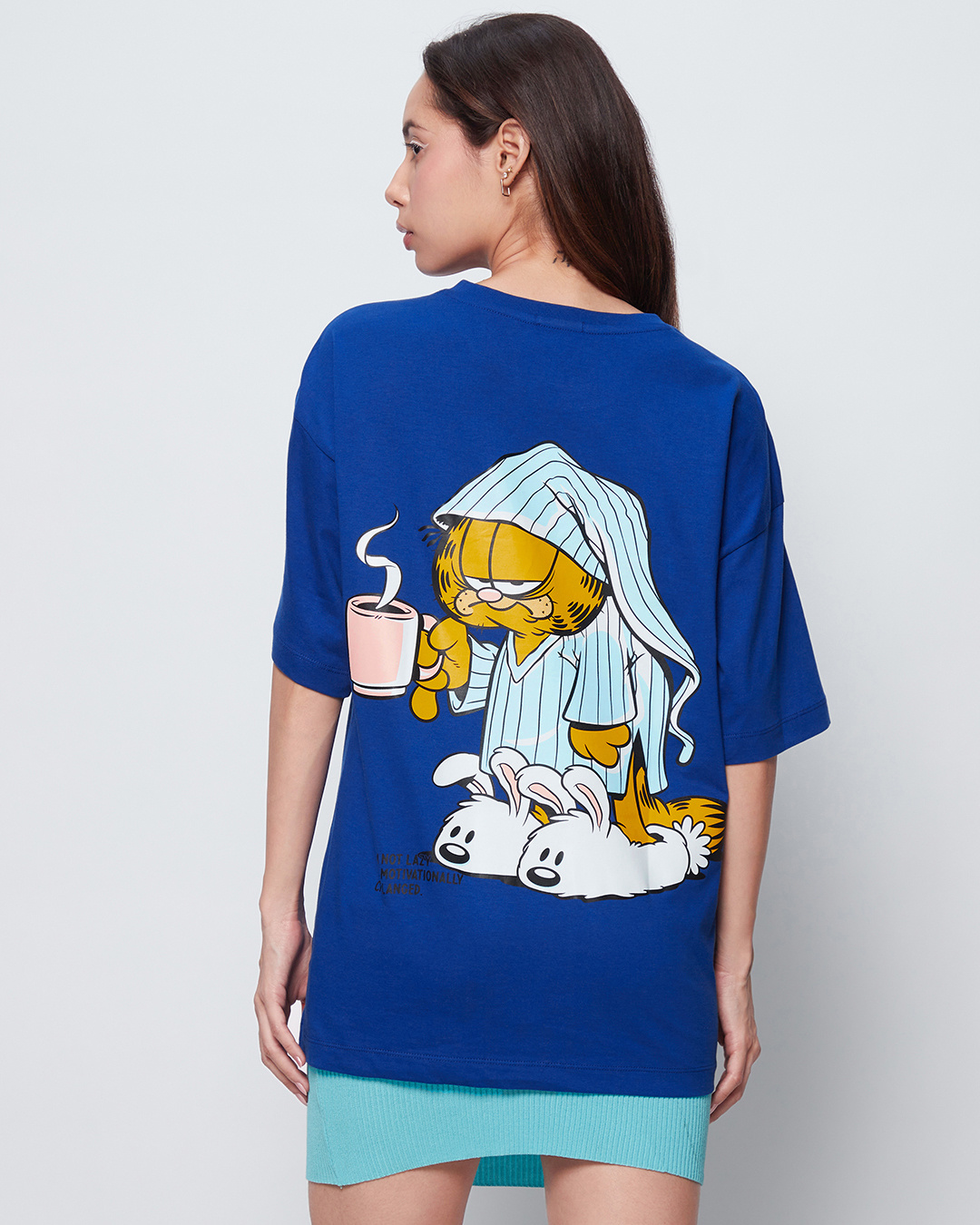 Buy Women's Blue Lazy Garfield Graphic Printed Oversized T-shirt Online at Bewakoof