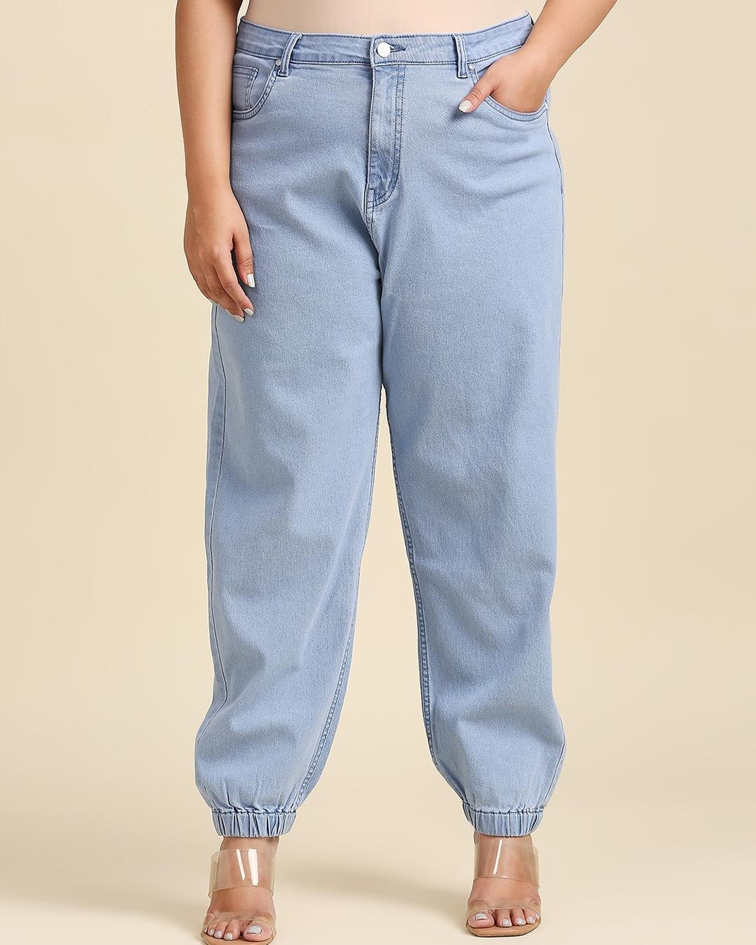 Buy Women's Blue Loose Fit Denim Joggers Online at Bewakoof