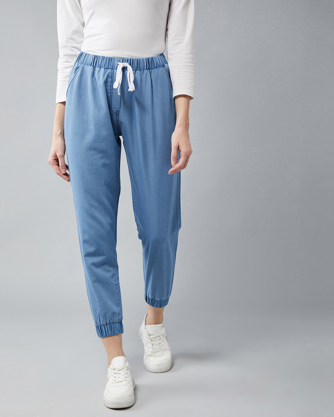 Buy Women's Blue Mid Rise Regular Fit Joggers Online at Bewakoof
