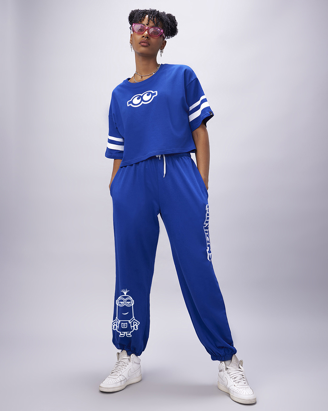 Buy Women's Blue Minion Blue Cord Graphic Printed Oversized Co-Ord Set ...