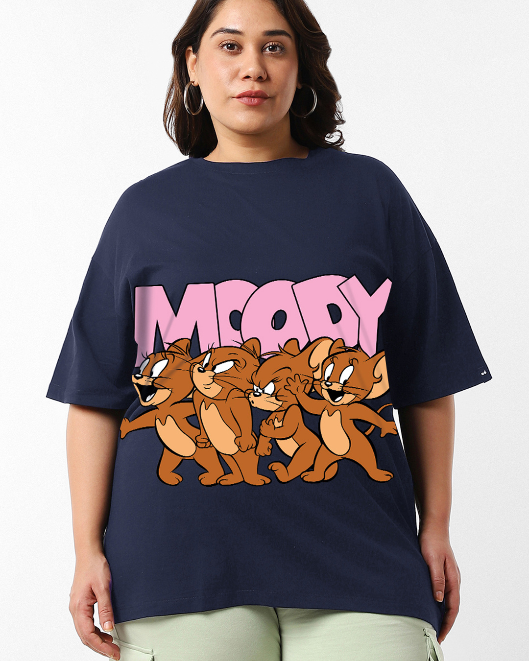 Buy Women's Blue Moody Jerry Graphic Printed Oversized Plus Size T-shirt Online at Bewakoof