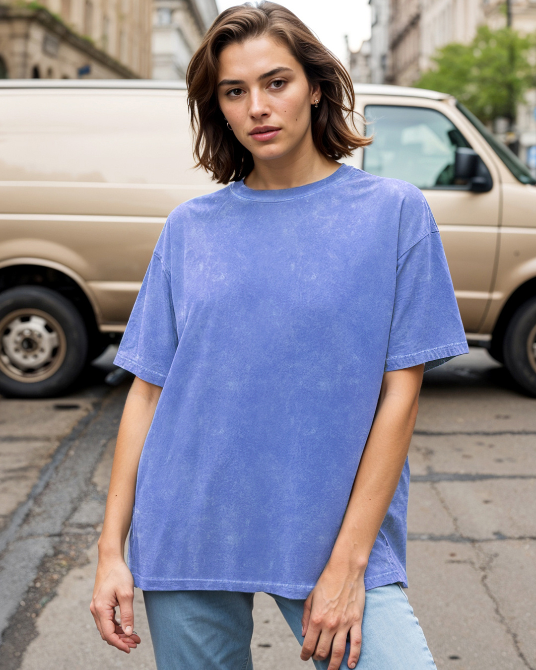 Buy Women's Blue Oversized Acid Wash T-shirt Online at Bewakoof