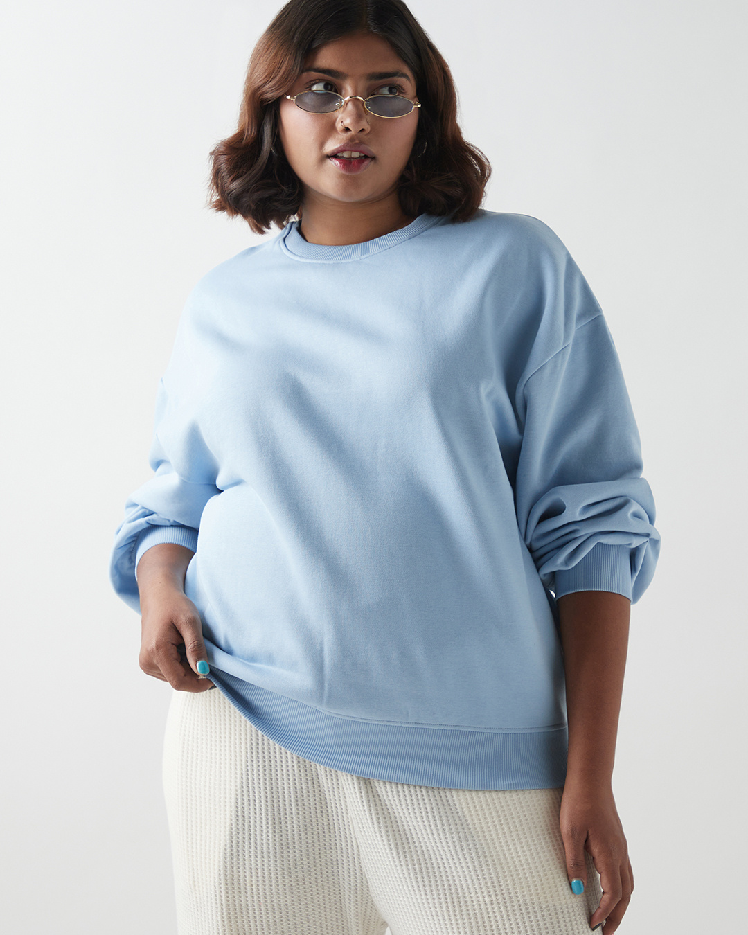 Buy Women's Blue Oversized Plus Size Sweatshirt Online at Bewakoof