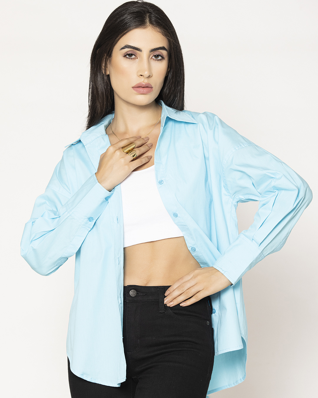 Buy Women's Blue Oversized Shirt Online at Bewakoof