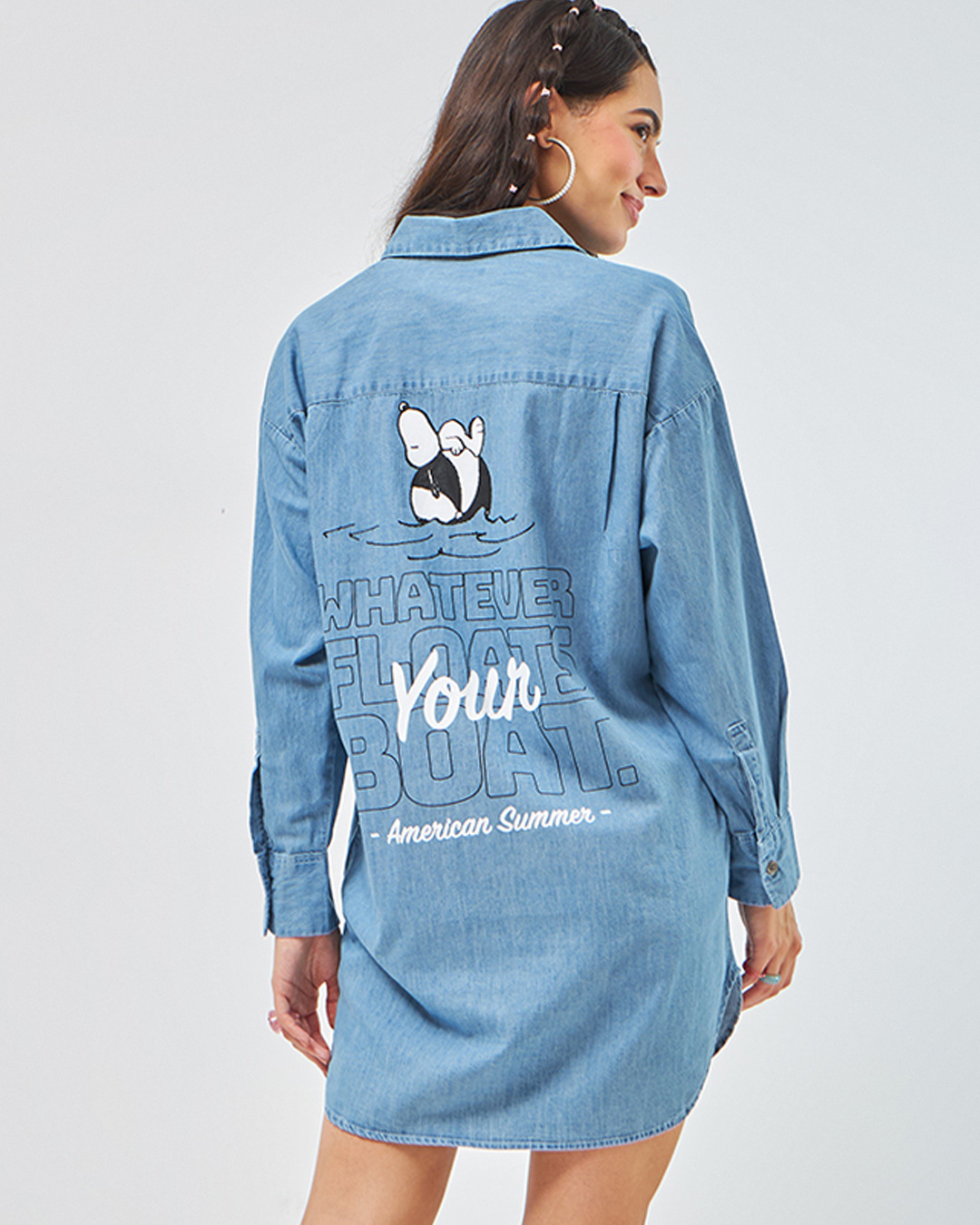 Buy Women's Blue Peanuts Graphic Printed Super Loose Fit Shirt Dress ...