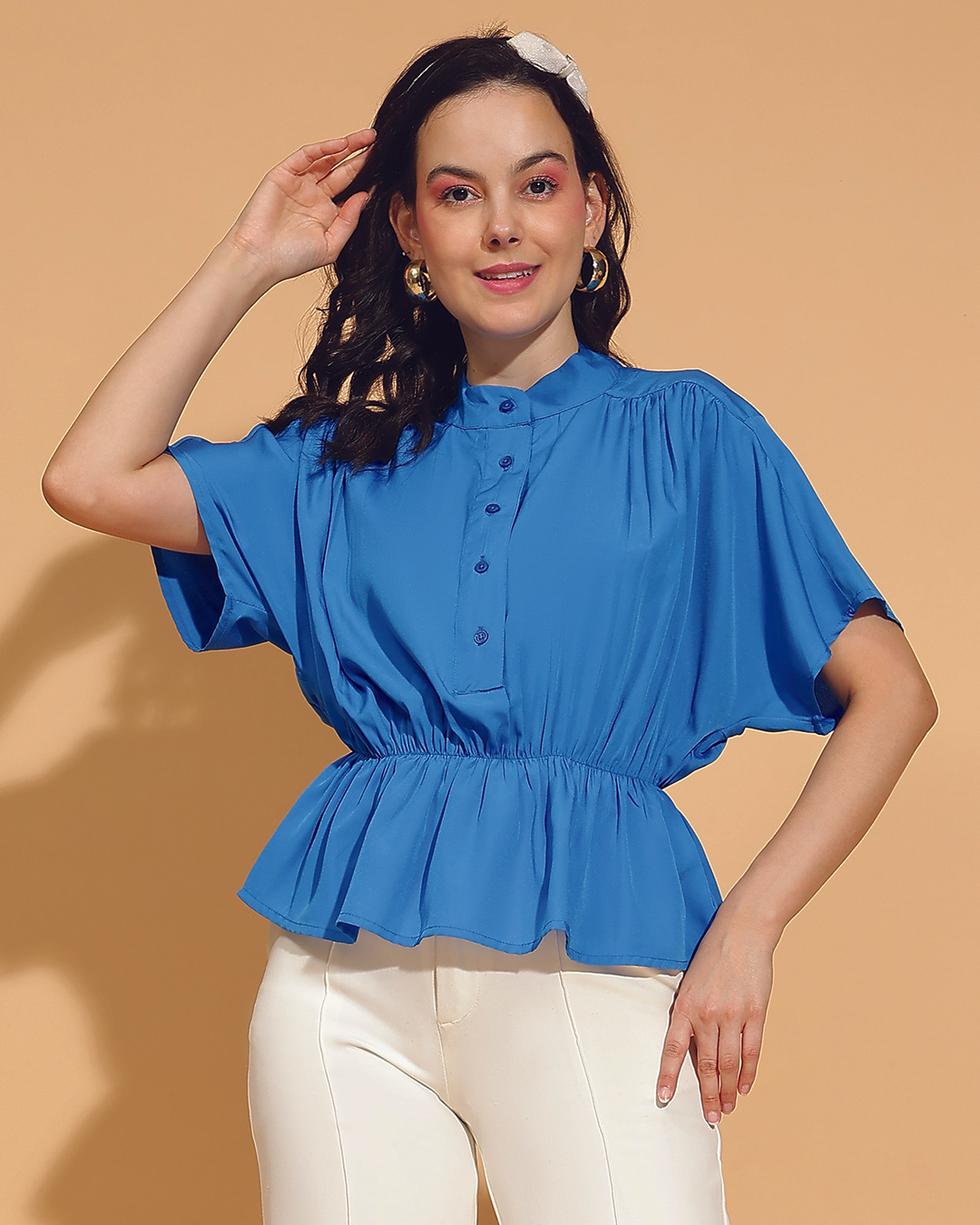 Buy Women's Blue Peplum Top Online at Bewakoof