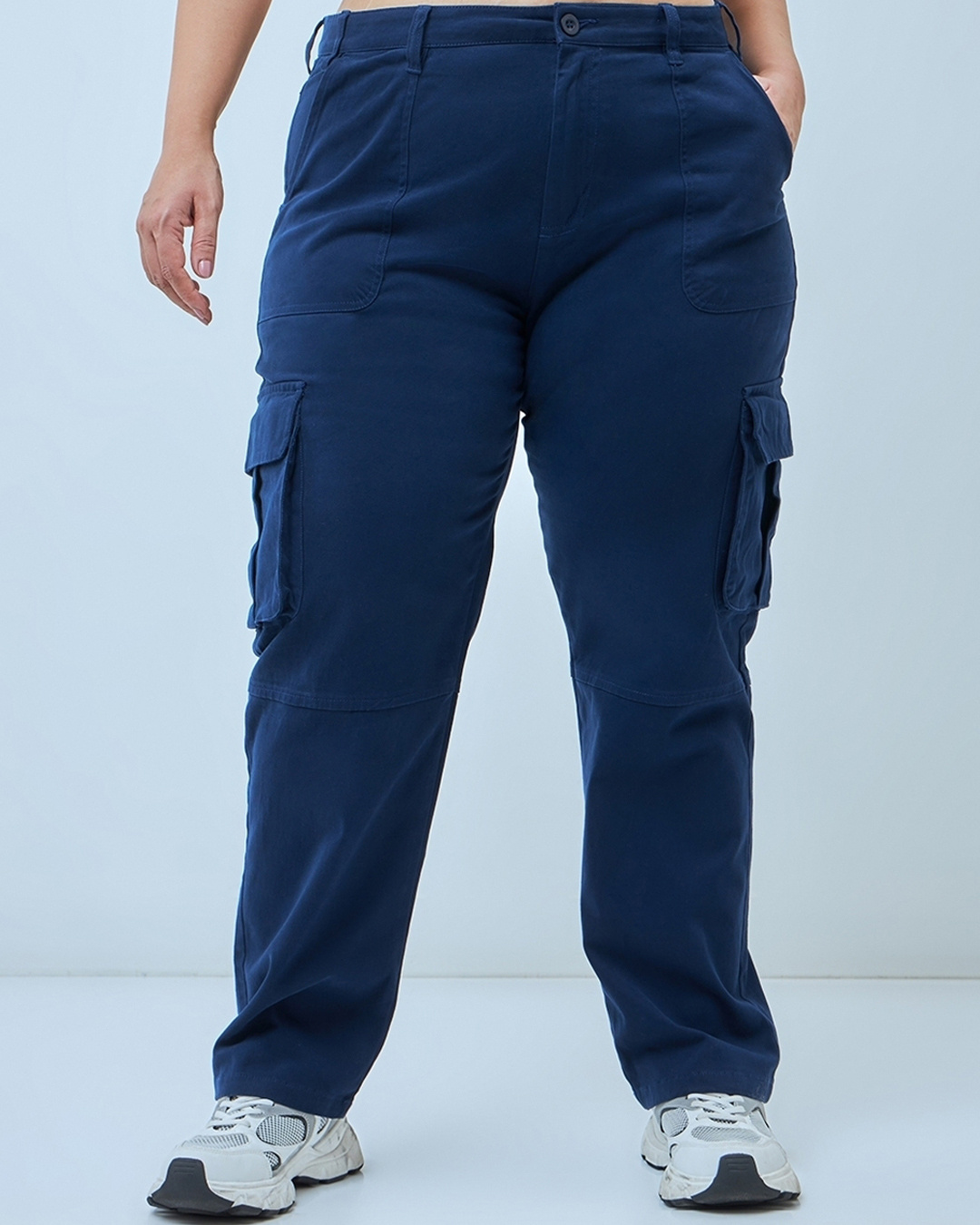 Buy Women's Blue Plus Size Cargo Pants Online at Bewakoof