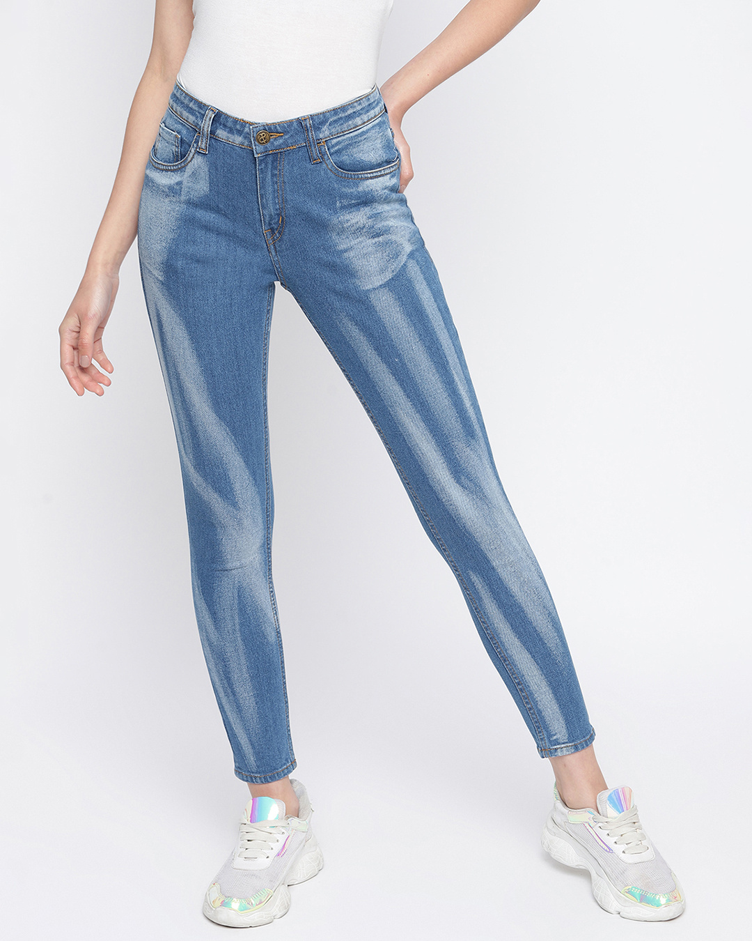 Buy Women's Blue Printed Skinny Fit Jeans Online at Bewakoof