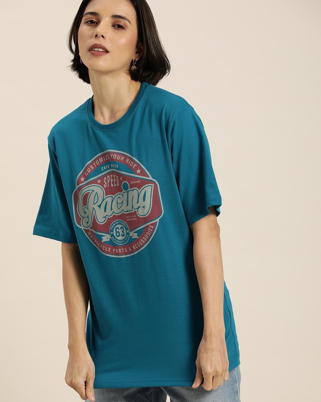 Buy Women's Blue Racing Typography Oversized T-shirt Online at Bewakoof