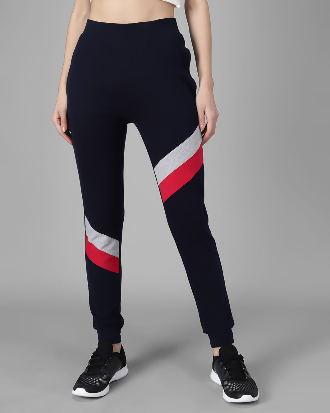 Buy Women's Blue & Red Color Block Skinny Fit Joggers Online at Bewakoof