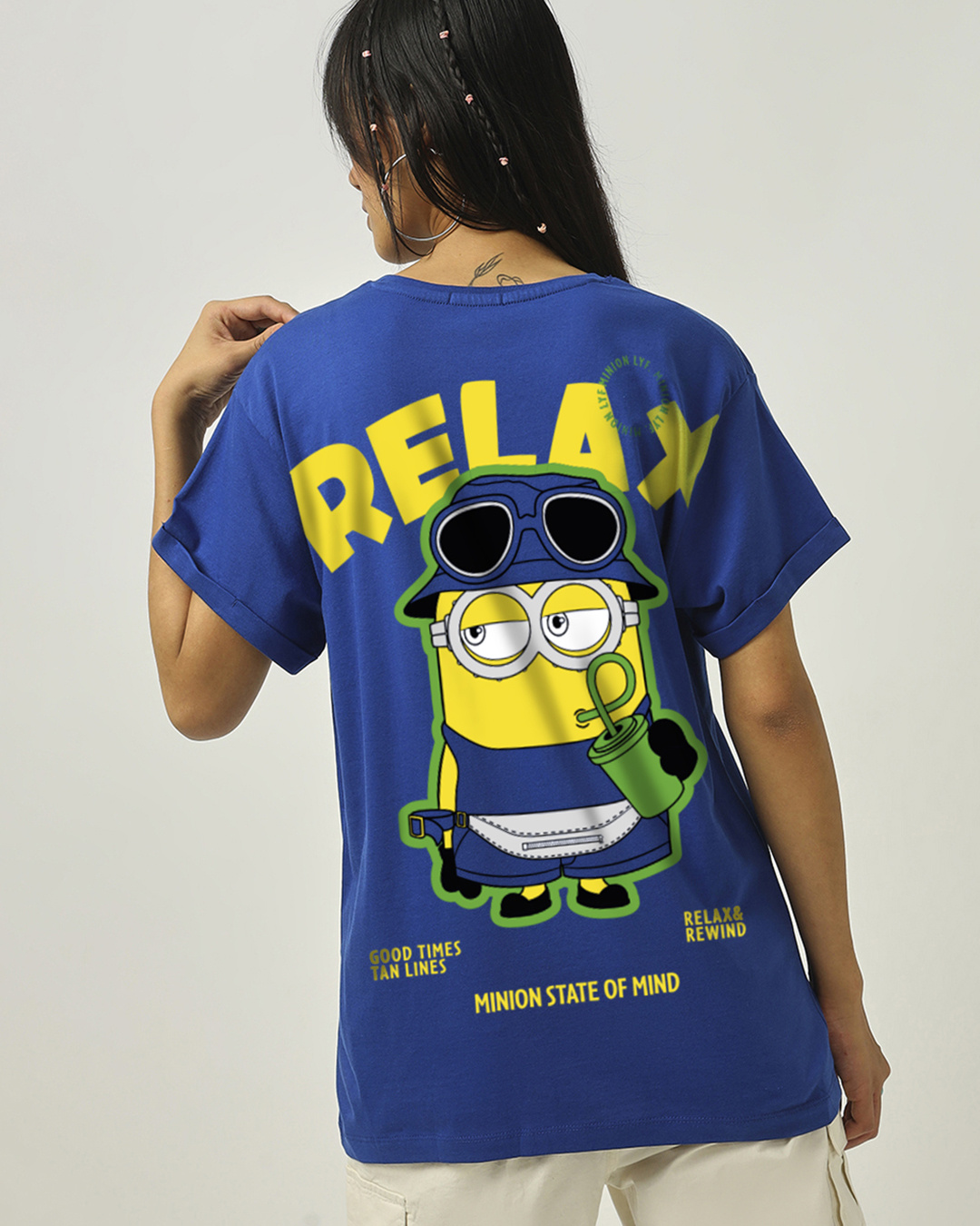 Buy Women's Blue Relax Minion Graphic Printed Boyfriend T-shirt Online ...