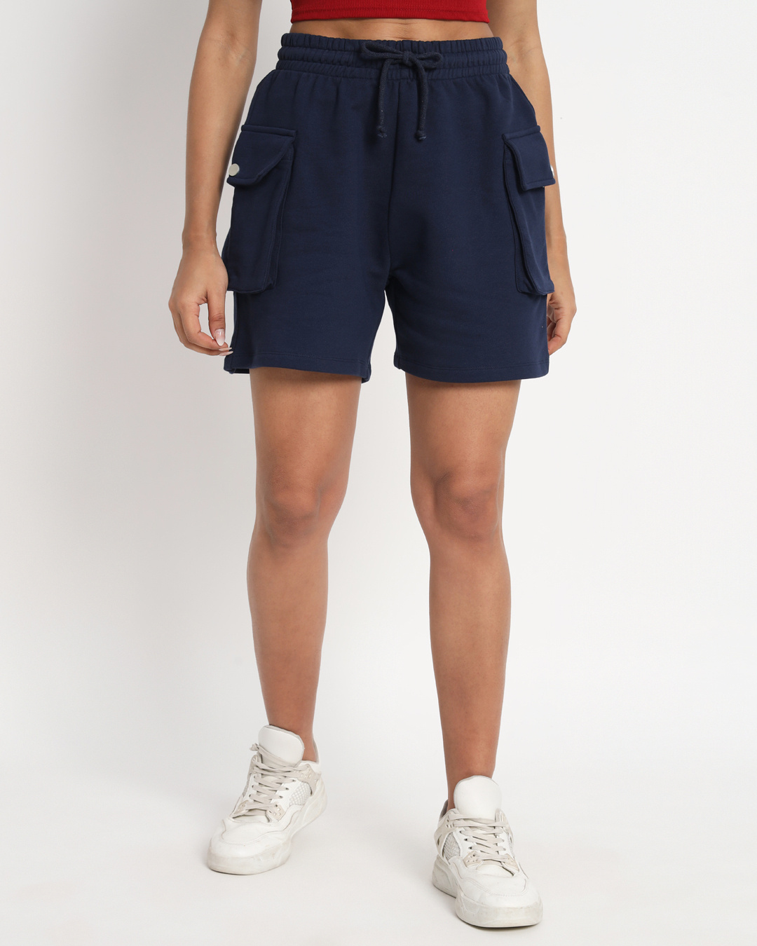 Buy Women's Navy Blue Relaxed Fit Cargo Boxy Shorts Online at Bewakoof