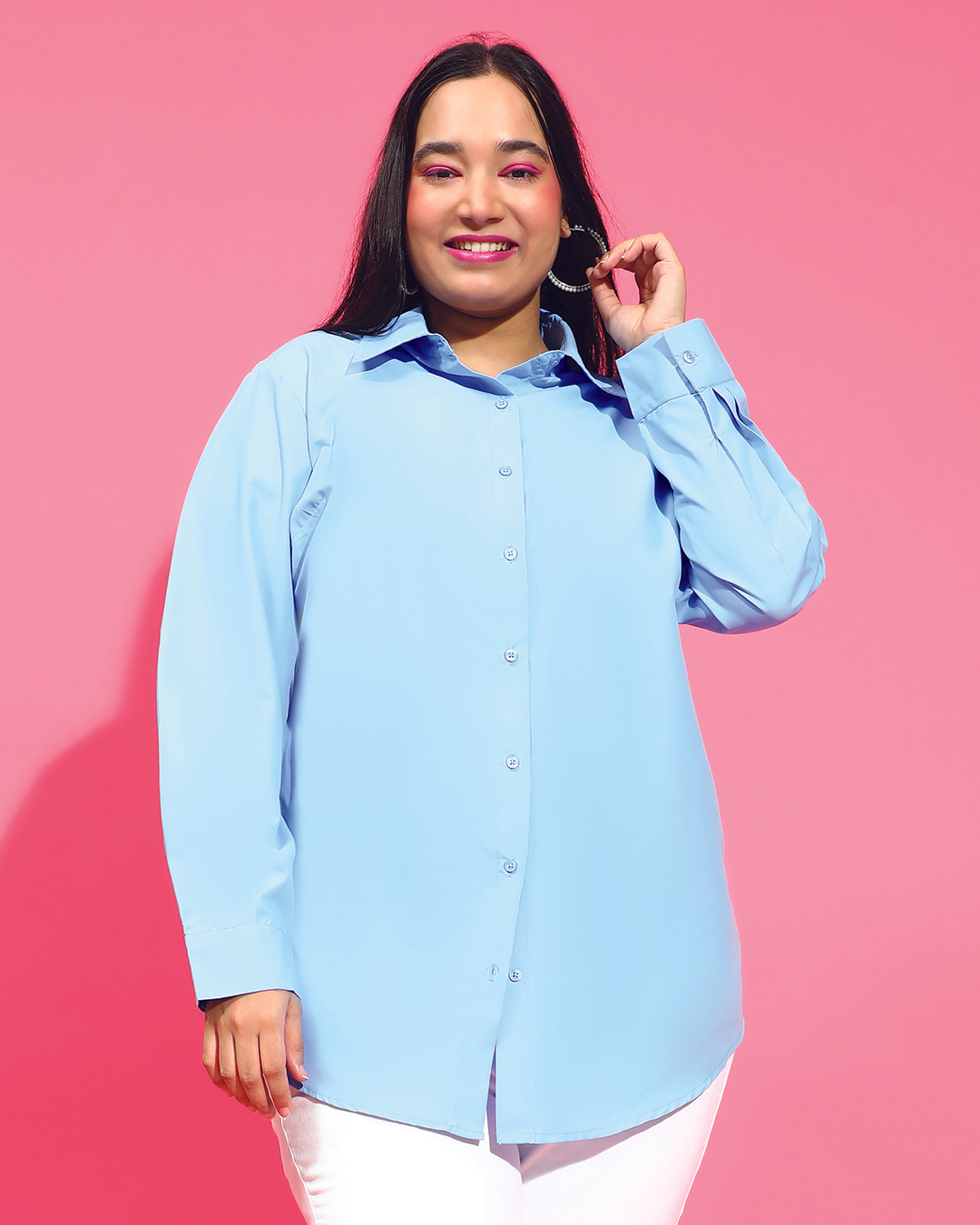 Buy Women's Blue Relaxed Fit Plus Size Shirt Online at Bewakoof