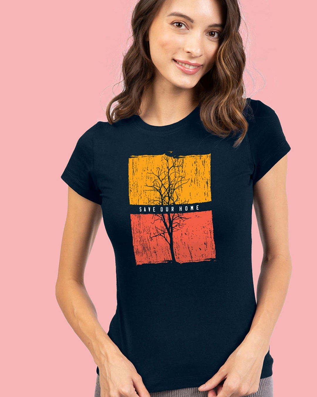 Buy Women's Navy Blue Save Your Home Graphic Printed Slim Fit T-shirt ...