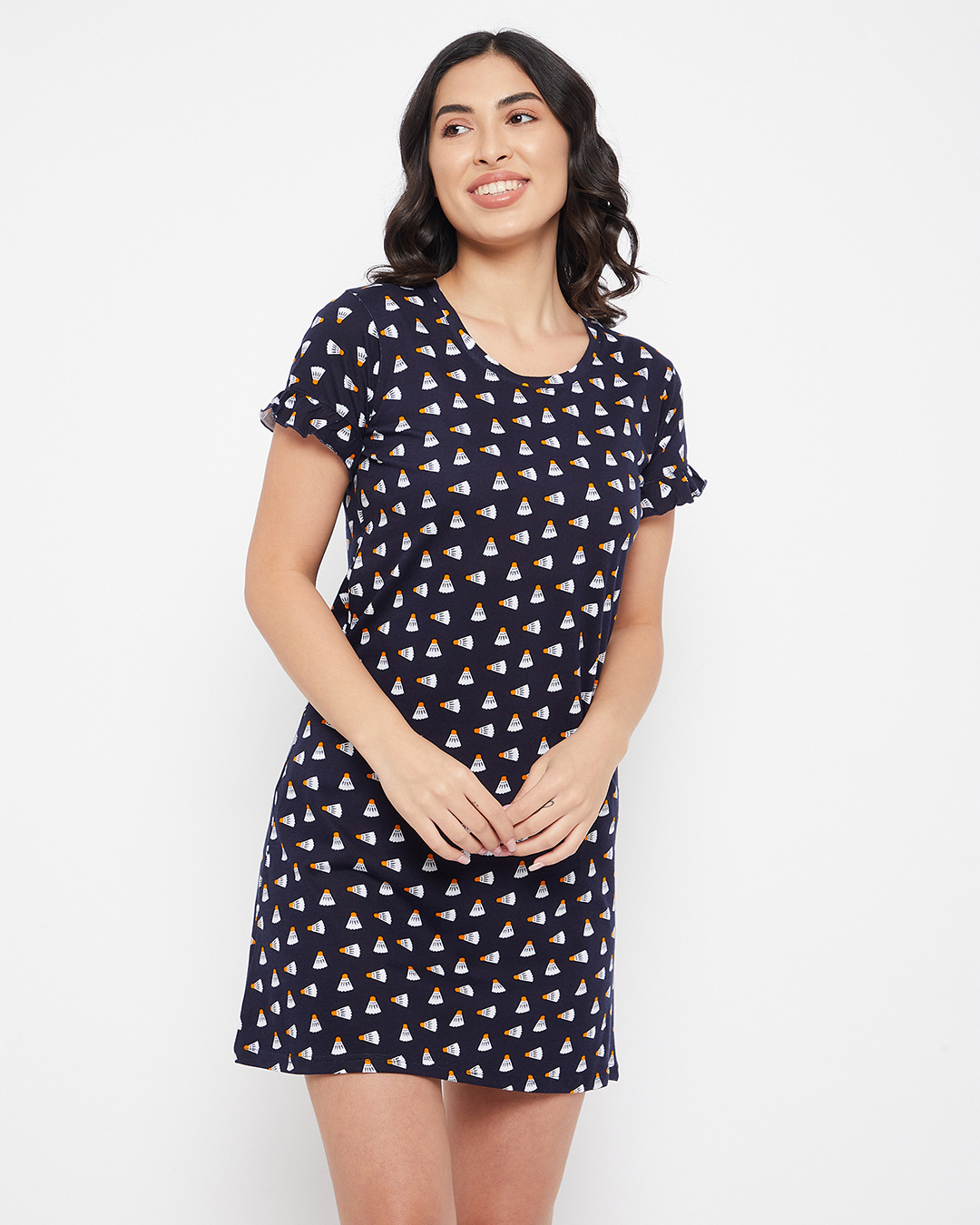 Buy Women's Blue Shuttlecock All Over Printed Short Night Dress Online ...