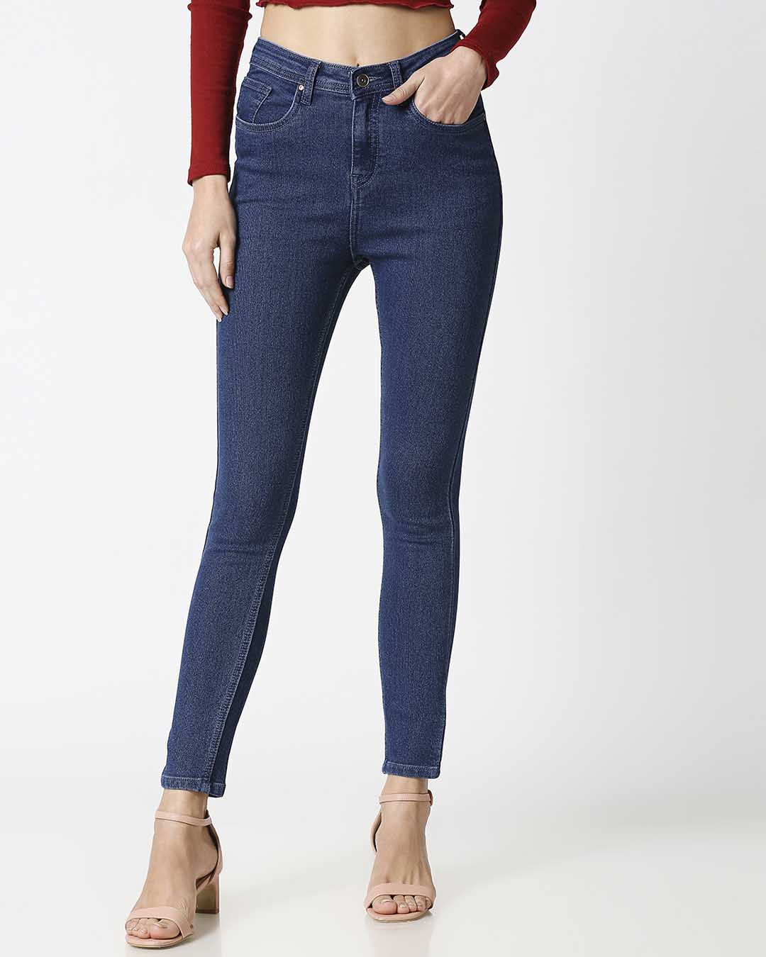 Buy Women's Blue Slim Fit High Rise Clean Look Jeans Online at Bewakoof