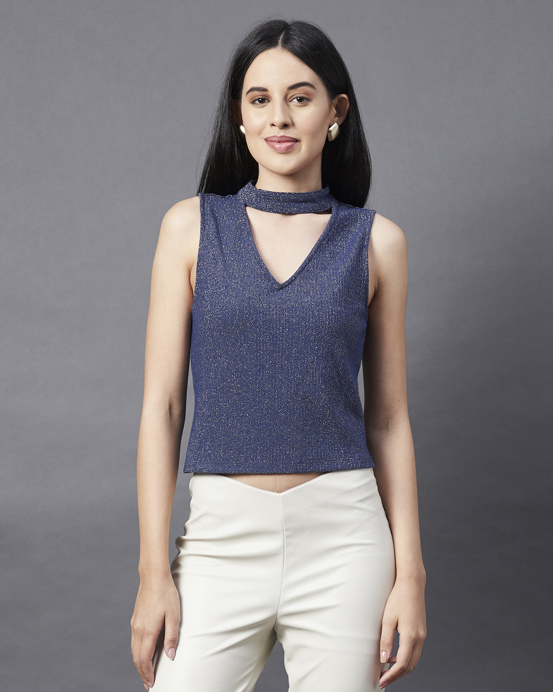 Buy Women's Blue Shimmering Slim Fit Short Top Online at Bewakoof
