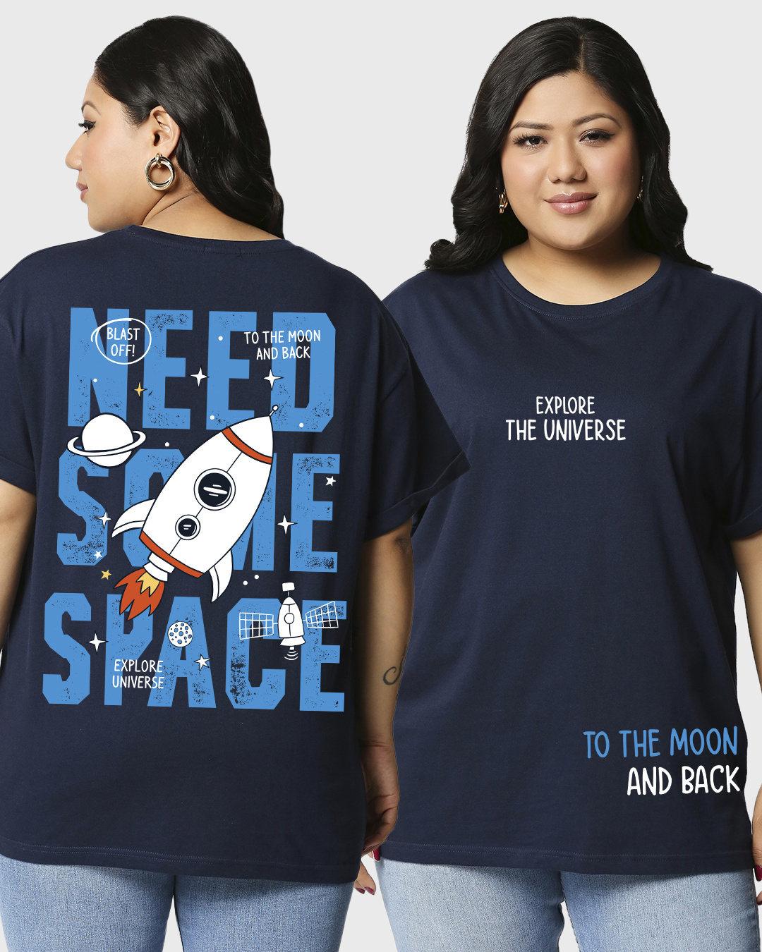Buy Women's Blue Space X Graphic Printed Oversized Plus Size T-shirt ...