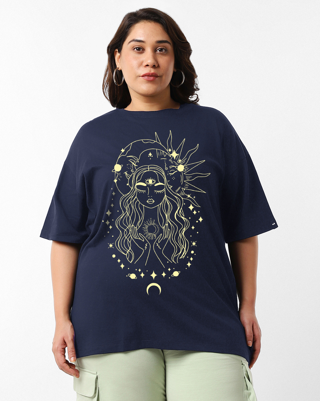 Buy Women's Blue Stardust Soul Graphic Printed Oversized Plus Size T-shirt Online at Bewakoof