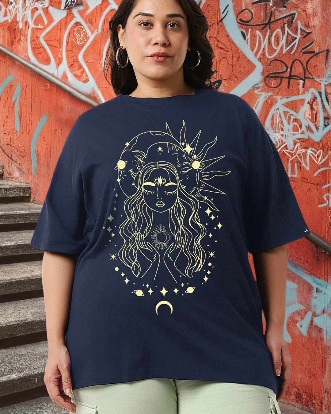 Buy Women's Blue Stardust Soul Graphic Printed Oversized Plus Size T-shirt Online at Bewakoof