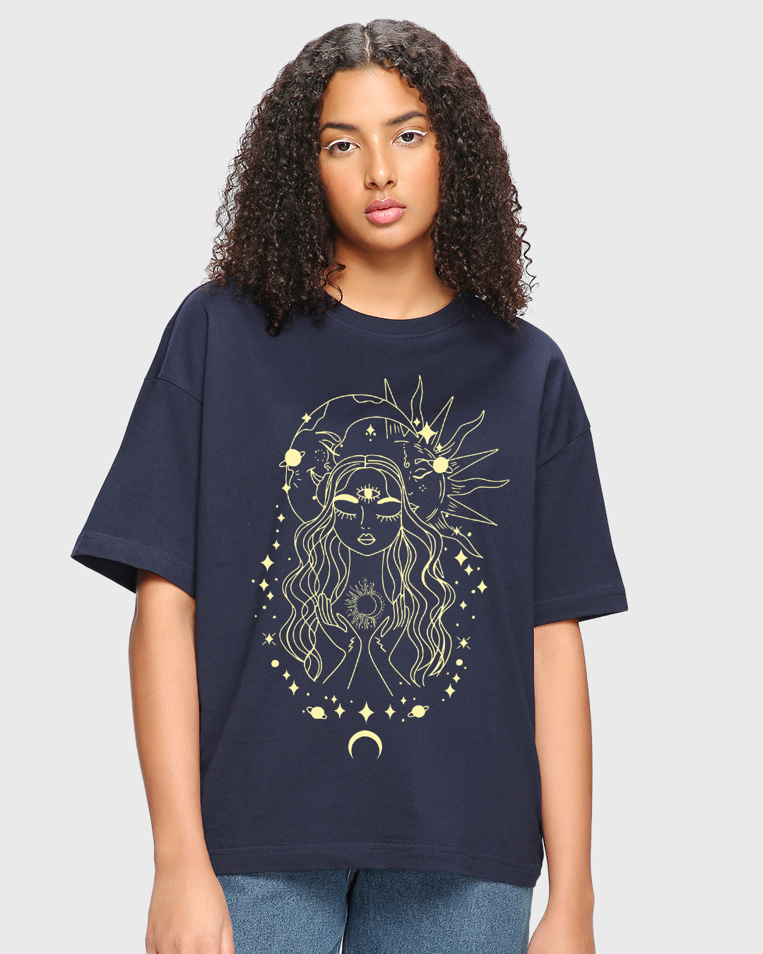 Buy Women's Blue Stardust Soul Graphic Printed Oversized T-shirt for ...