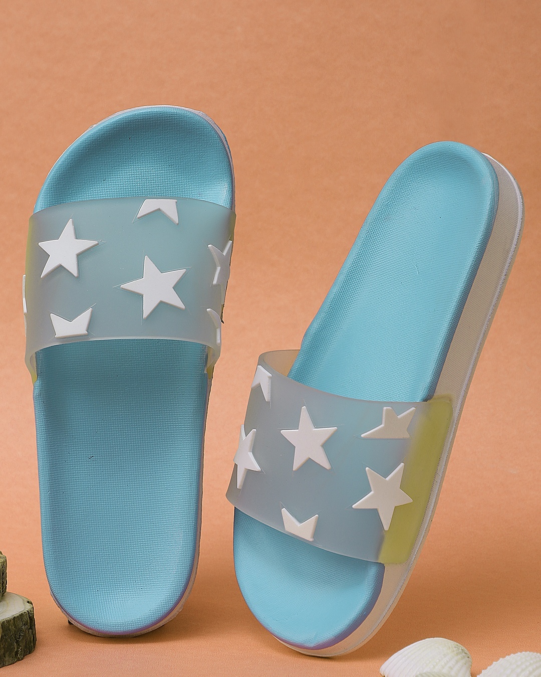 Buy Women's Blue Stars Printed Sliders Online in India at Bewakoof