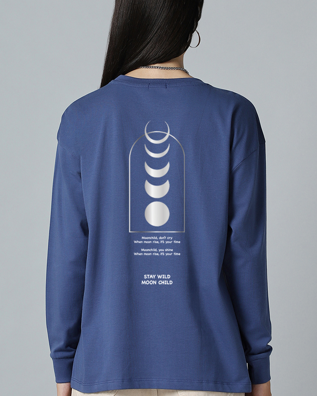 Buy Women's Skipper Blue Stay Wild Moonchild Graphic Printed Oversized ...