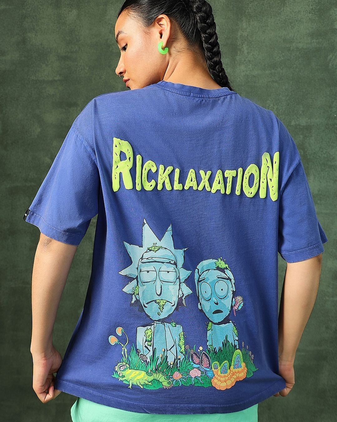 Buy Women's Blue Stoned Rick & Morty Graphic Printed Oversized Acid ...