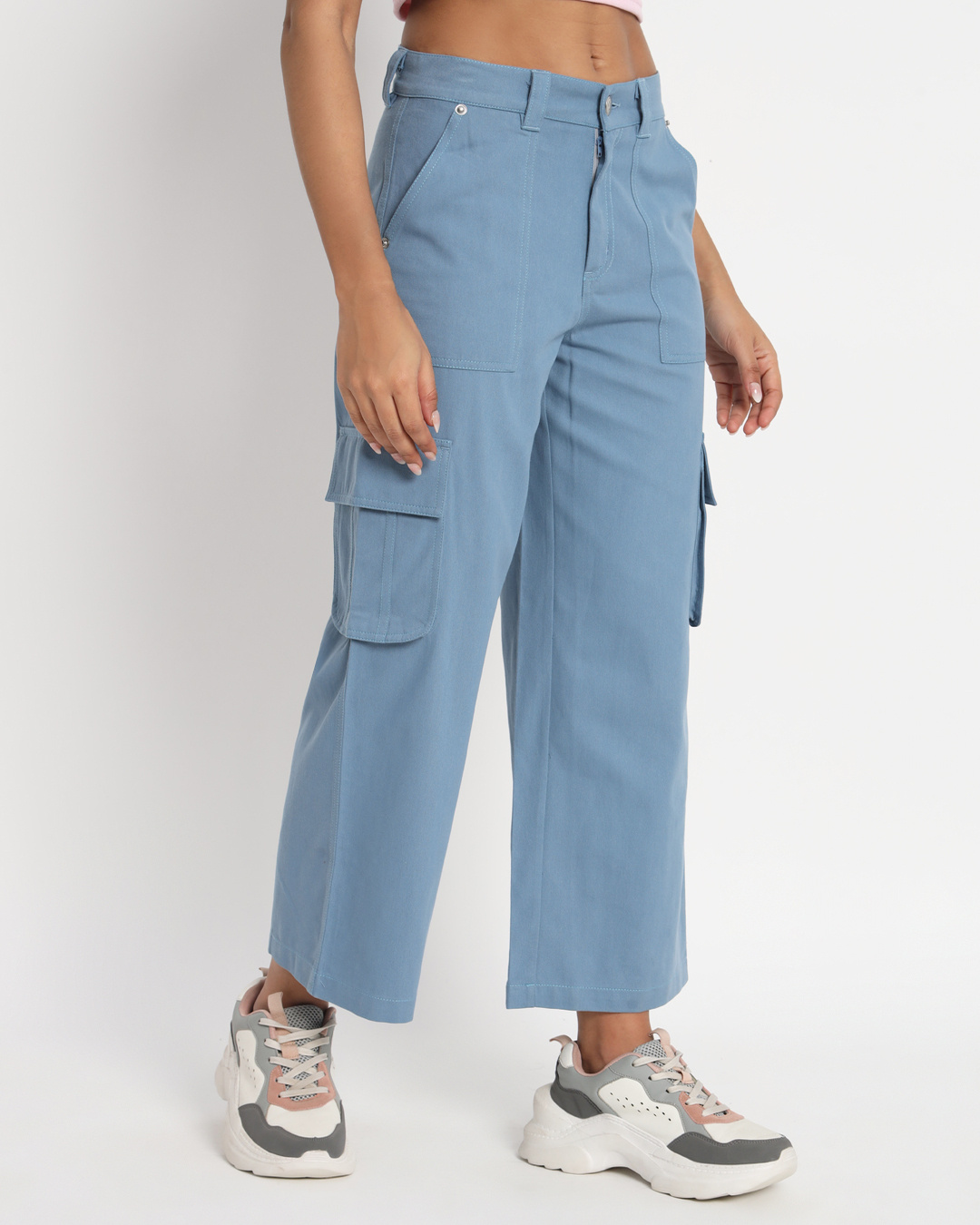 Buy Women's Blue Straight Fit Cargo Pants Online at Bewakoof
