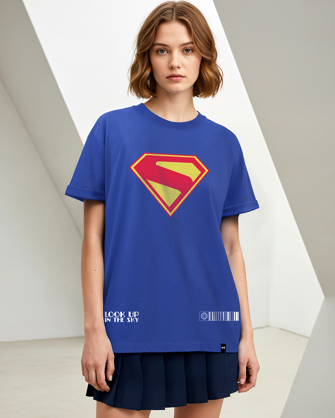 Buy Women's Blue Superman Logo Graphic Printed Boyfriend T-shirt Online ...