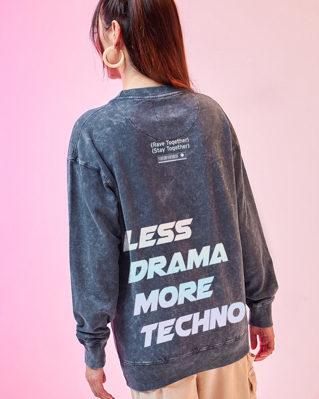 Buy Women's Blue Techno Rave Graphic Printed Oversized Sweatshirt ...