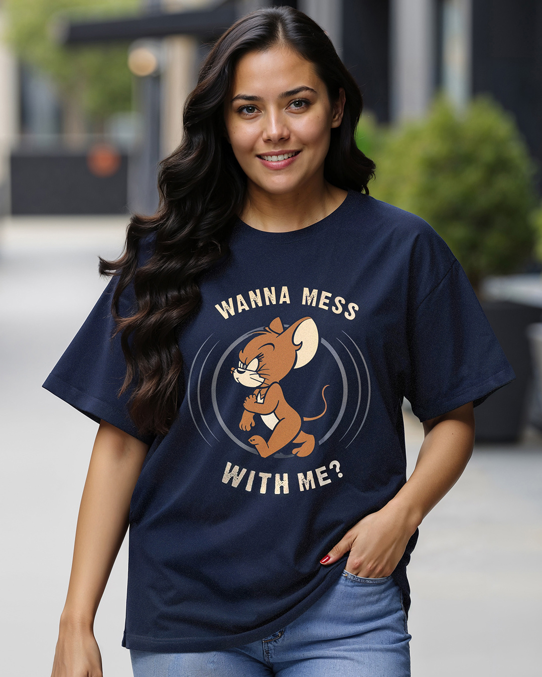 Buy Women's Blue Thug Jerry Graphic Printed Plus Size Boyfriend T-shirt ...