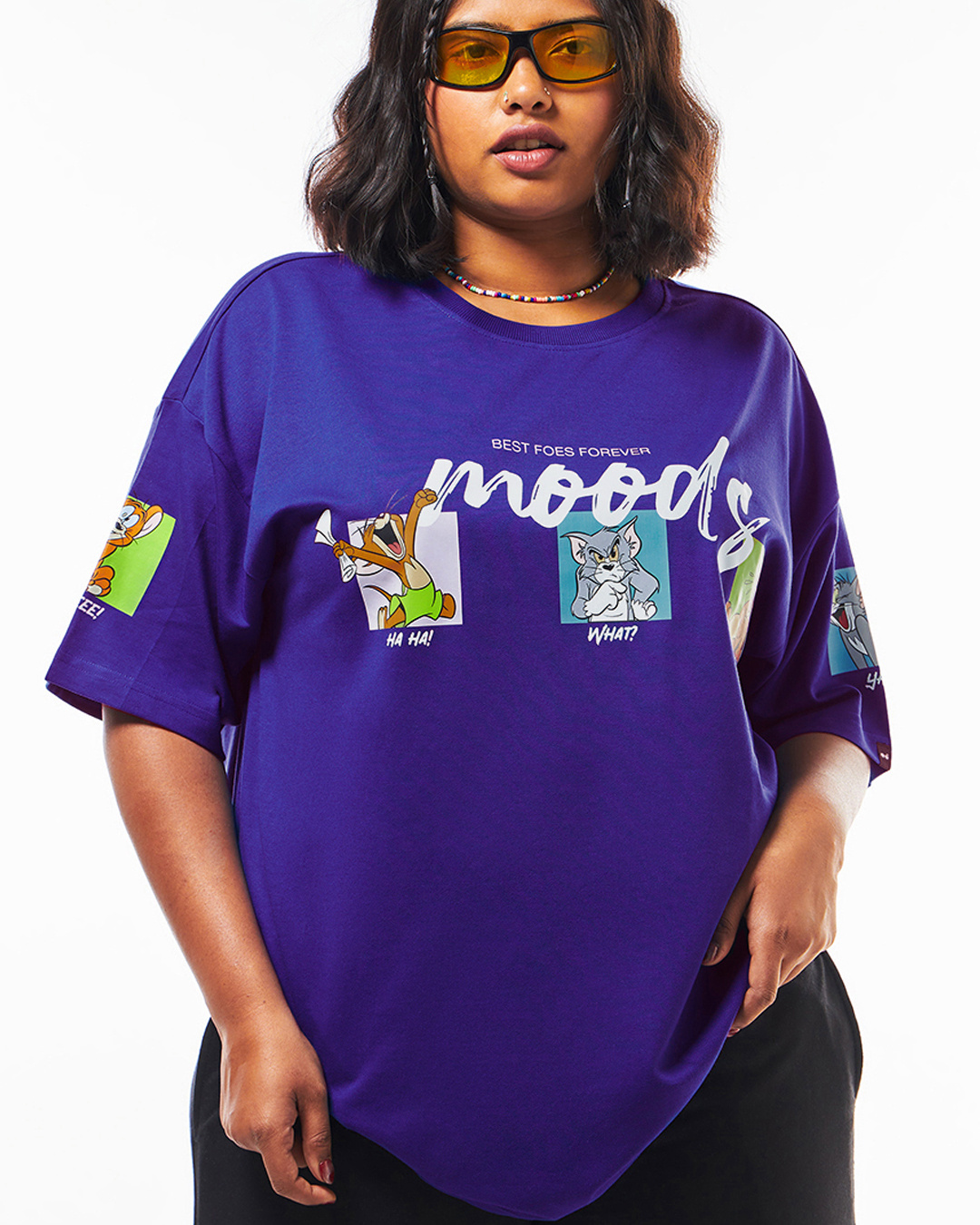 Buy Women's Skipper Blue Tom & Jerry Moods Graphic Printed Oversized Plus Size T-shirt Online at ...