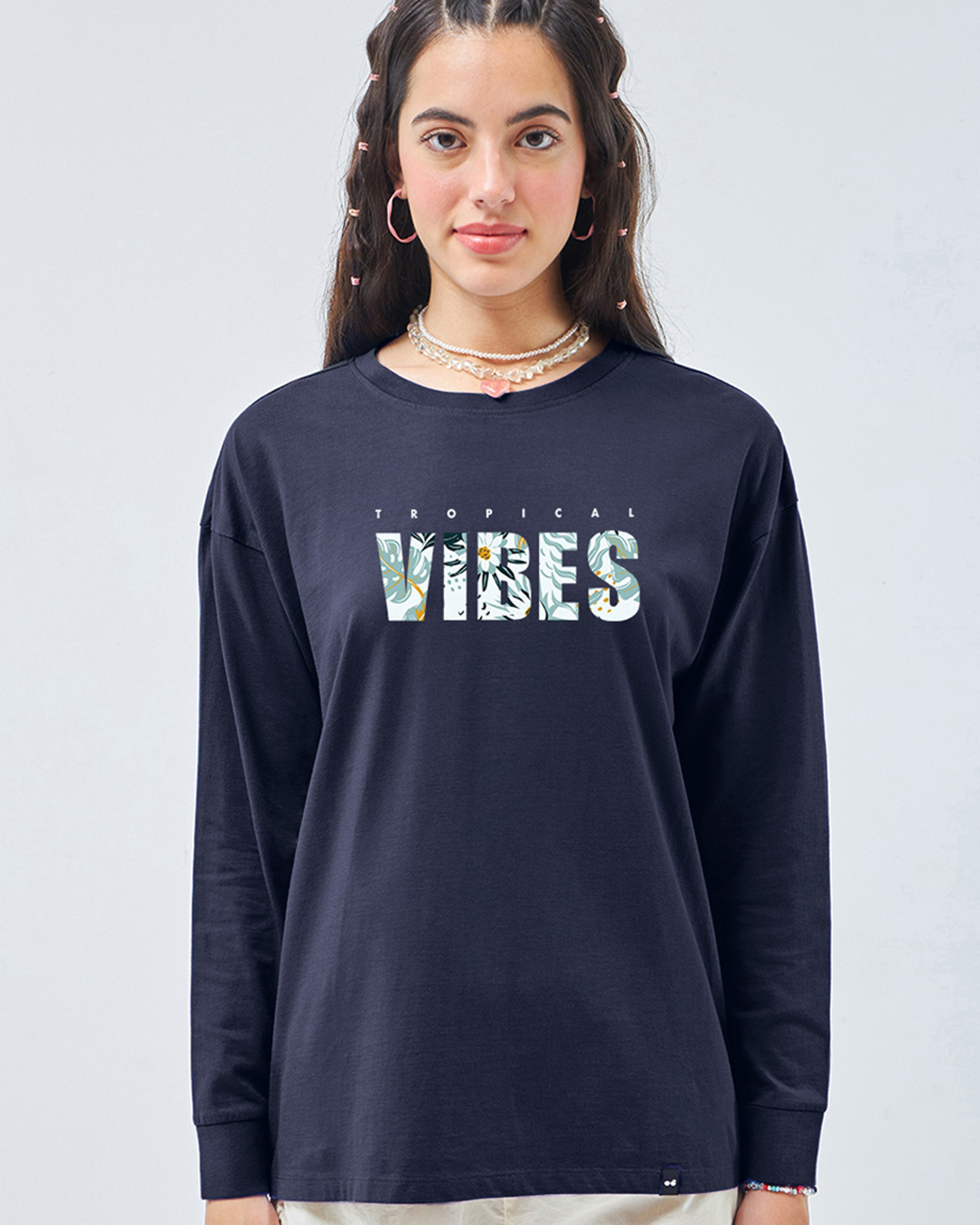 Buy Women's Blue Tropical Vibes Graphic Printed Oversized T-shirt Online at Bewakoof