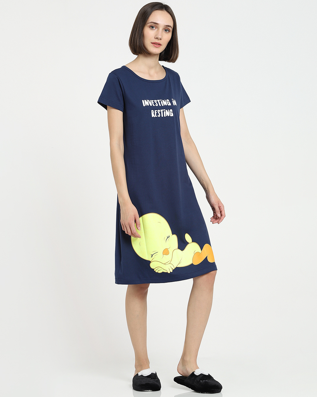 Buy Women's Blue Tweety Typography Lounge Dress Online at Bewakoof